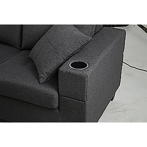 Morhome Convertible Sectional 97.2" L-Shape Sofa 4-Seat Couch with one Lumbar Pad Fabric Upholstered for Living Room, Apartment, Office, Creamy-Beige