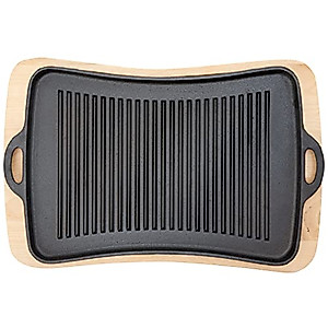 Jim Beam Cast Iron Fajita Pan with Wooden Trivet, Pre-Seasoned Ideal for Barbecuing and Camping, Large, Black