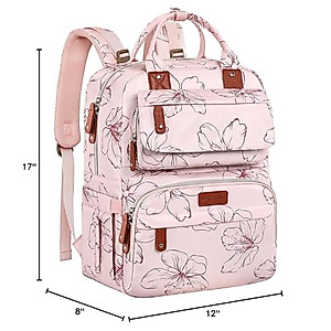 Legestori Floral Printed Diaper Backpack for Moms - Large Pink Bag with Insulated Pockets and Stroller Straps for Baby Girls