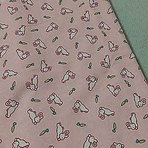 PUMCRAFT Sewing Fabric 100% Cotton Flannel Soft Pink Rabbit Printed Flannel Fabric Patchwork Cloth Children Dress Home Decor - 50cm - 105CM Fabric Patchwork Craft