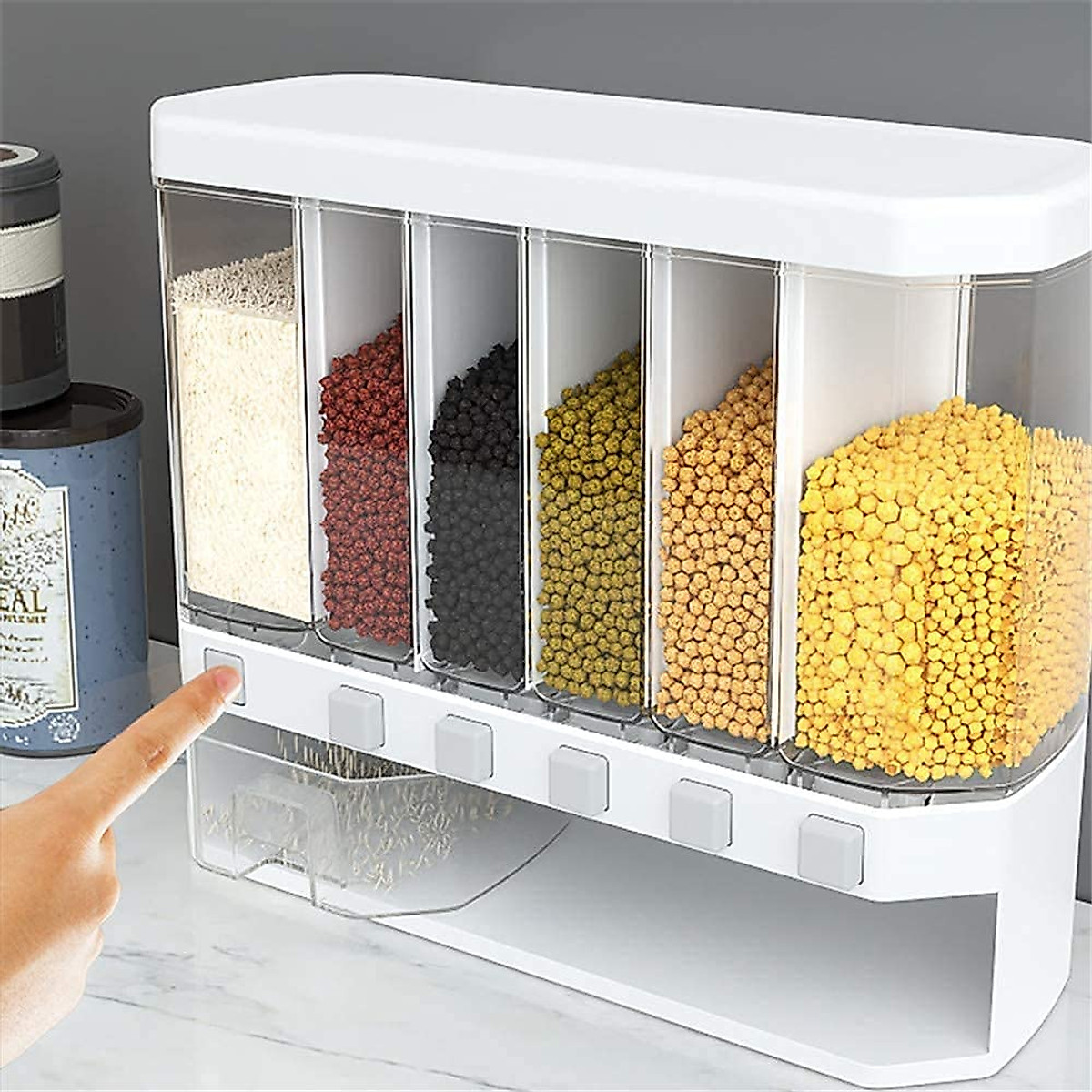 debieborahtoys Rice Dispenser Wall-Mounted Dry Food Dispenser Rice Bucket Grain Storage Container Cereal Dispenser for Home Kitchen 12KG