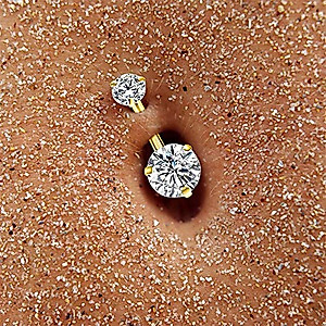 Belly Button Rings Round Cubic Zirconia Navel Barbell Stud Body Piercing (Gold)