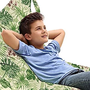 Ambesonne Floral Lounger Chair Bag, Hand Drawn Demonstration of Various Leaves and Flowers, High Capacity Storage with Handle Container, Lounger Size, Cream Multicolor