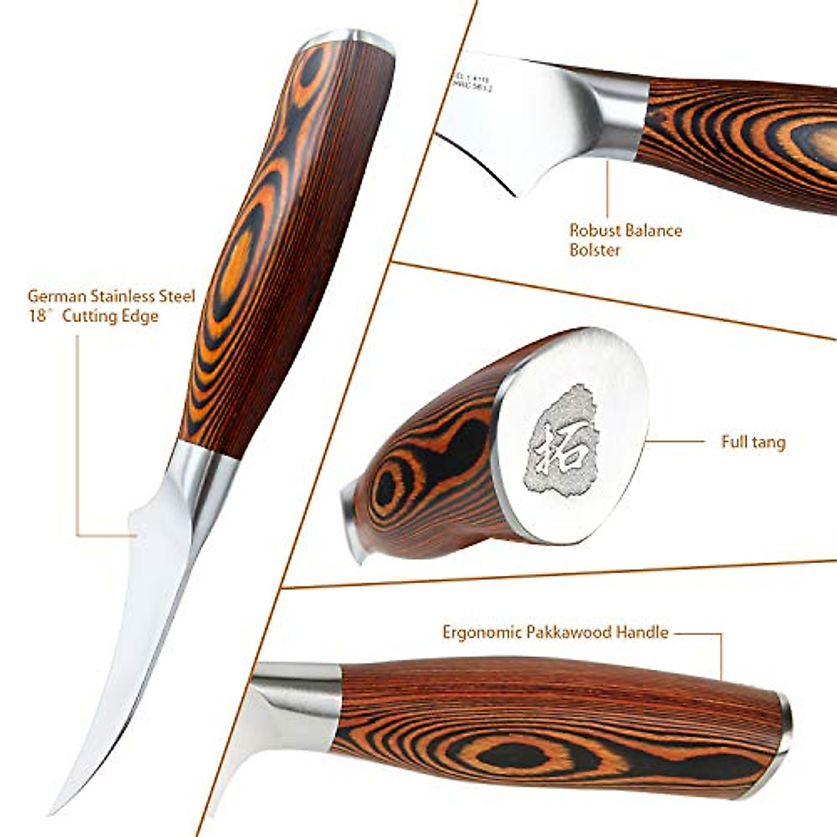 TUO Bird-Beak Paring Knife, Handy Peeling Knife, German X50CrMoV15 Stainless Steel, Full Tang Eye-catching Ergonomic Pakkawood Handle, Razor Sharp Stain Rust Resistant, Fiery Series, 2.5 inch