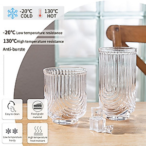 INSETLAN Vintage Glassware Arch Design Glass cups Set of 4, Fashioned Ripple Glassware Highball Glass, Classic Transparent Cocktail Glasses, for Bar Beverages Ice Coffee Juice Water (4pcs-L)