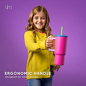 Simple Modern Kids 24 oz Tumbler with Handle and Silicone Straw Lid | Spill Proof and Leak Resistant | Reusable Stainless Steel Bottle | Gift for Kids Boys Girls | Trek Collection | Blush