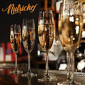 NutriChef 7oz Crystal Champagne Flutes - Set of 2 Elegant Tall Long Stem Clear Stemmed Glass Drinkware w/Narrow Rims, Seamless Bowl, Lead-Free, Dishwasher Safe Sparkling Wine Stemware