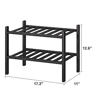 viewcare Black Small Shoe Rack for Entryway,2-Tier Bamboo Shoe Organizer for Hallway Closet, Free Standing Shoe Racks for Indoor Outdoor