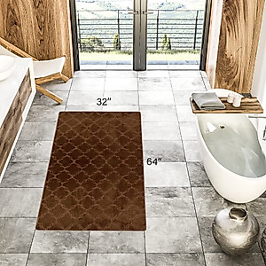 Aspen Design Machine Washable Kitchen & Bathroom Mat, Trellis Design Brown Color Large Size Slip Resistant Backing