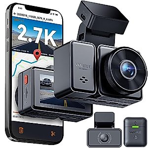 Vantrue E2 Dash Cam Front and Rear with Voice Control, 2.7K + 2.7K Dual Dash Camera for Cars, WiFi, GPS, STARVIS Night Vision, Buffered Parking Mode, G-Sensor, 2.45" IPS, 160°, WDR, Support 512GB