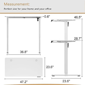Meilocar Electric Standing Desk, Height Adjustable Desk 48 x 24 Inch Sit Stand Up Desk, Home Office Desk with Splice Board, Computer Desk with Memory Preset, Metal Bracket, White Frame and White Top