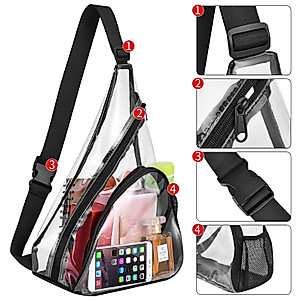 Clear Sling Bag Transparent Shoulder Cross body Backpack Perfect for Work Travel Stadium and Concerts Black