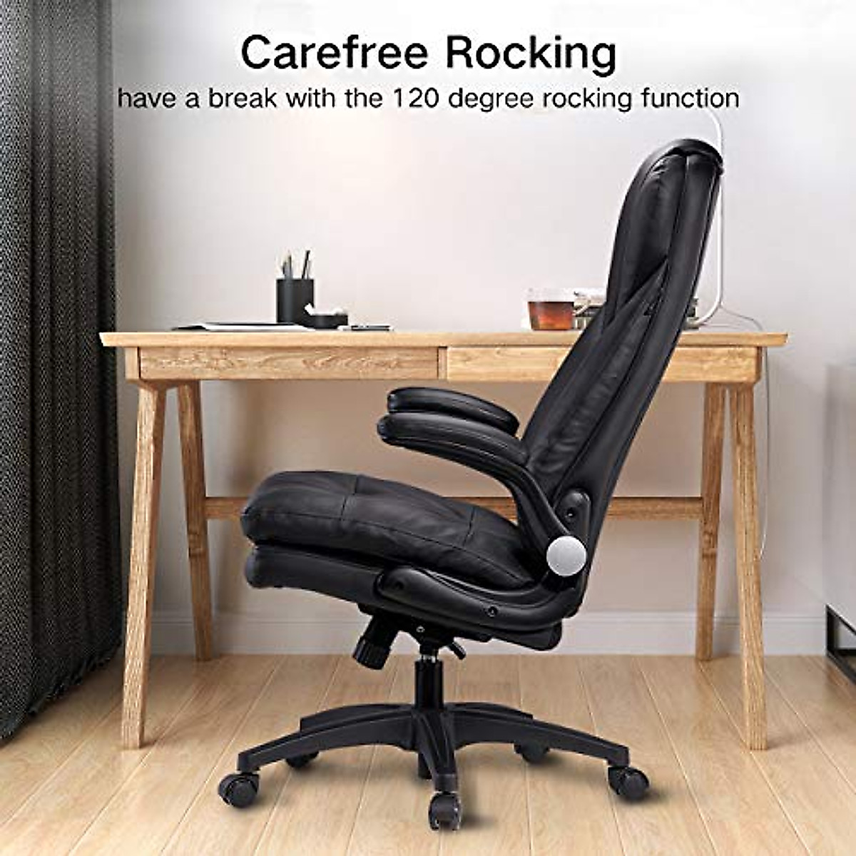Hbada Executive Office Chair, Big and Tall Desk Chair 400lbs Wide Seat, High Back PU Leather Ergonomic Computer Chair with Adjustable Armrest, 360° Swivel Office Chair Adjustable Height, Black