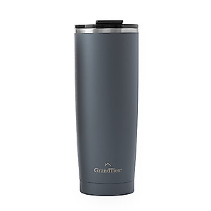 GRANDTIES Insulated Coffee Tumbler Cup w/Tritan Lid | Leak Proof, Reusable, Double Walled Vacuum Stainless Steel Water Bottle Travel Mug | Thermal Cups for Hot and Cold Drinks | 20oz | Stone Gray
