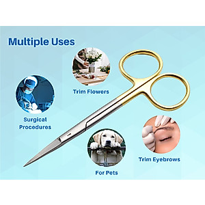 Scissors 4.5 inch Straight Gold Plated handle Dental Surgical art & craft BY Wise Linkers