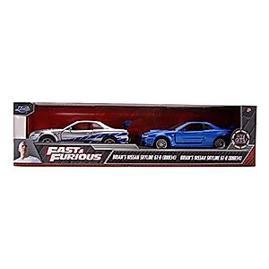 Fast & Furious Brian's Nissan Skyline GT-R R34 Silver & Nissan GT-R R34 Blue 1:32 Die - cast Car, Toys for Kids and Adults