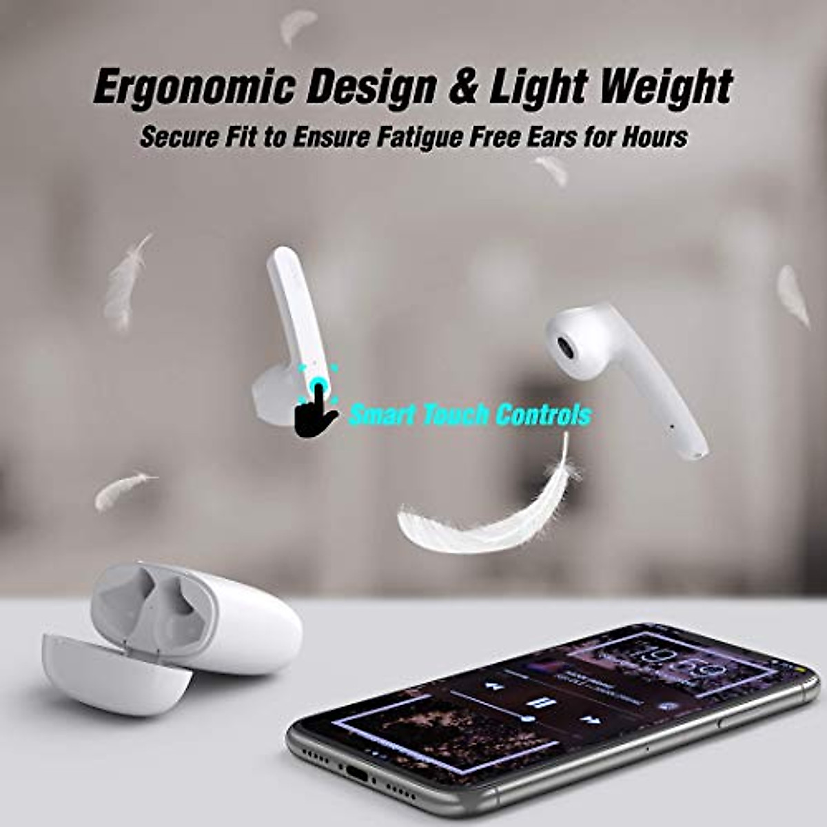 Senso PODS Wireless Earbuds with Touch Control - True Wireless Earbuds w/Mic USB-C Charging, Ear Buds Wireless Headphones with Bluetooth 5.0 Stereo Sound - Wireless Earphones w/35-40 Hrs Playtime