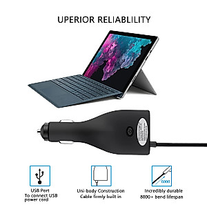 Surface Car Charger, 42W 12V 2.58A Power Supply for Microsoft Surface Pro 3/Pro 4/Pro 5/Pro 6, Surface Book, Surface Go, Surface Laptop with 5V 2.1A USB Charging Port (5Ft Cord)