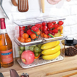 6 Pieces Fruit and Veggie Storage Containers for Fridge with Lids and Removable Drain Tray Produce Saver Food Storage Containers for Refrigerator to Keep Fruits, Vegetables, Meat, Fish Fresh and Dry