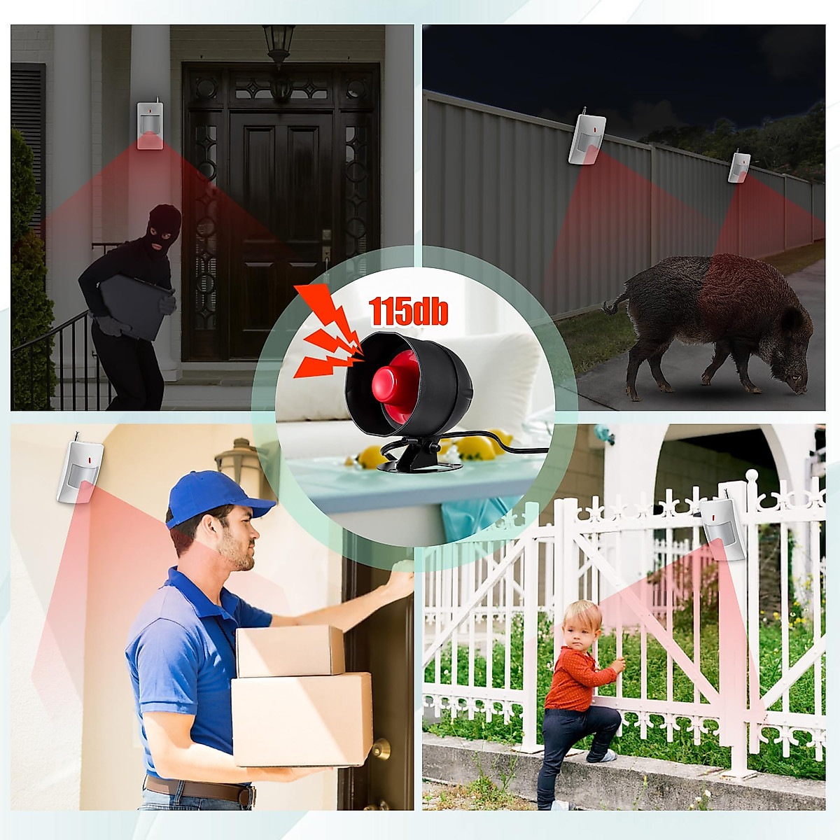 KERUI Standalone Home Office Shop Security Alarm System Kit,Wireless Loud Indoor/Outdoor Weatherproof Siren Horn with Remote Control and Door Contact Sensor,Motion Sensor,Up to 115db,NO WiFi/GSM/APP