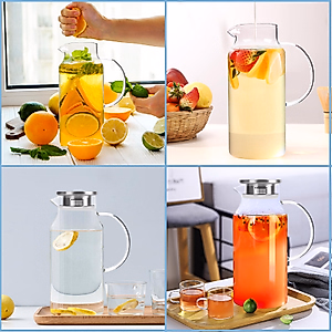 Yirilan Glass Pitcher, 2.6 Liter Water Pitcher with Lid, Large Juice Pitchers for Drinks, Glass Water Carafe, Glass Tea Jug, Beverage Pitcher