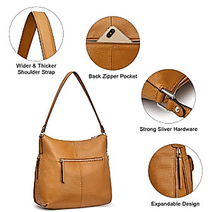S-ZONE Women Genuine Leather Hobo Shoulder Purse and Handbags Top Handle Ladies Bag with Front Pocket
