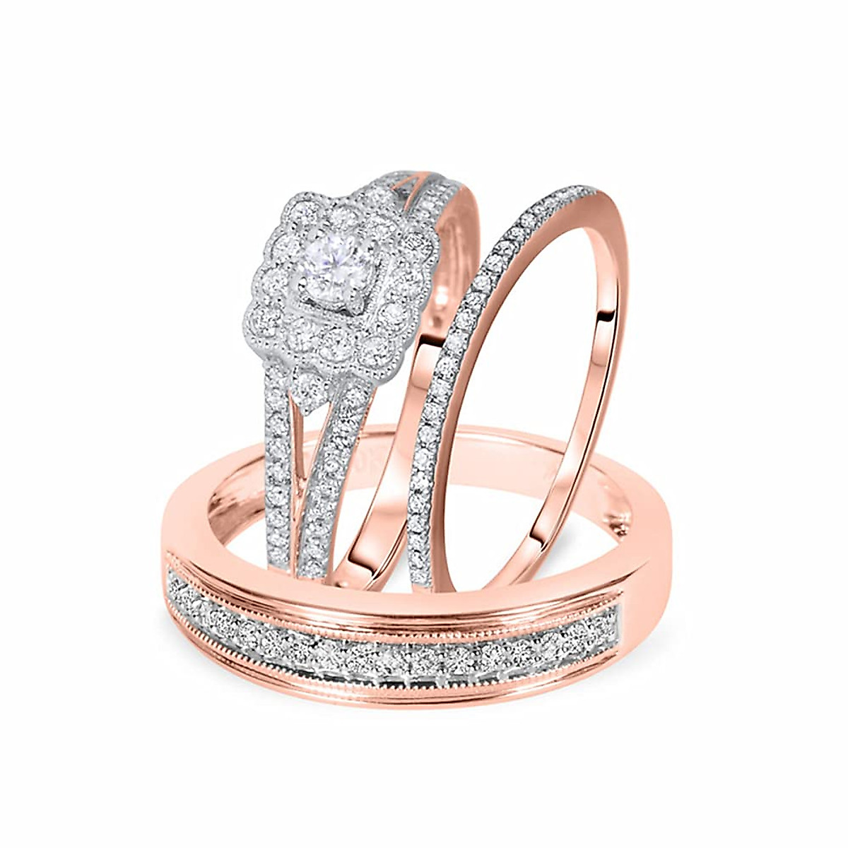 3/4 CT.T.W.Moissanite Engagement Rings Sets for Women wedding ring set His Hers Couples Matching Rings 925 Sterling Silver Square Wedding Engagement Ring Bridal Sets & Men's Trio Bridal Set Free Engraved