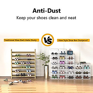 12 Pack Large Shoe Organizer Storage Boxes for Closet, Modular Space Saving Shoe Boxes Clear Plastic Stackable Sneaker Containers Display Case with Lids, White
