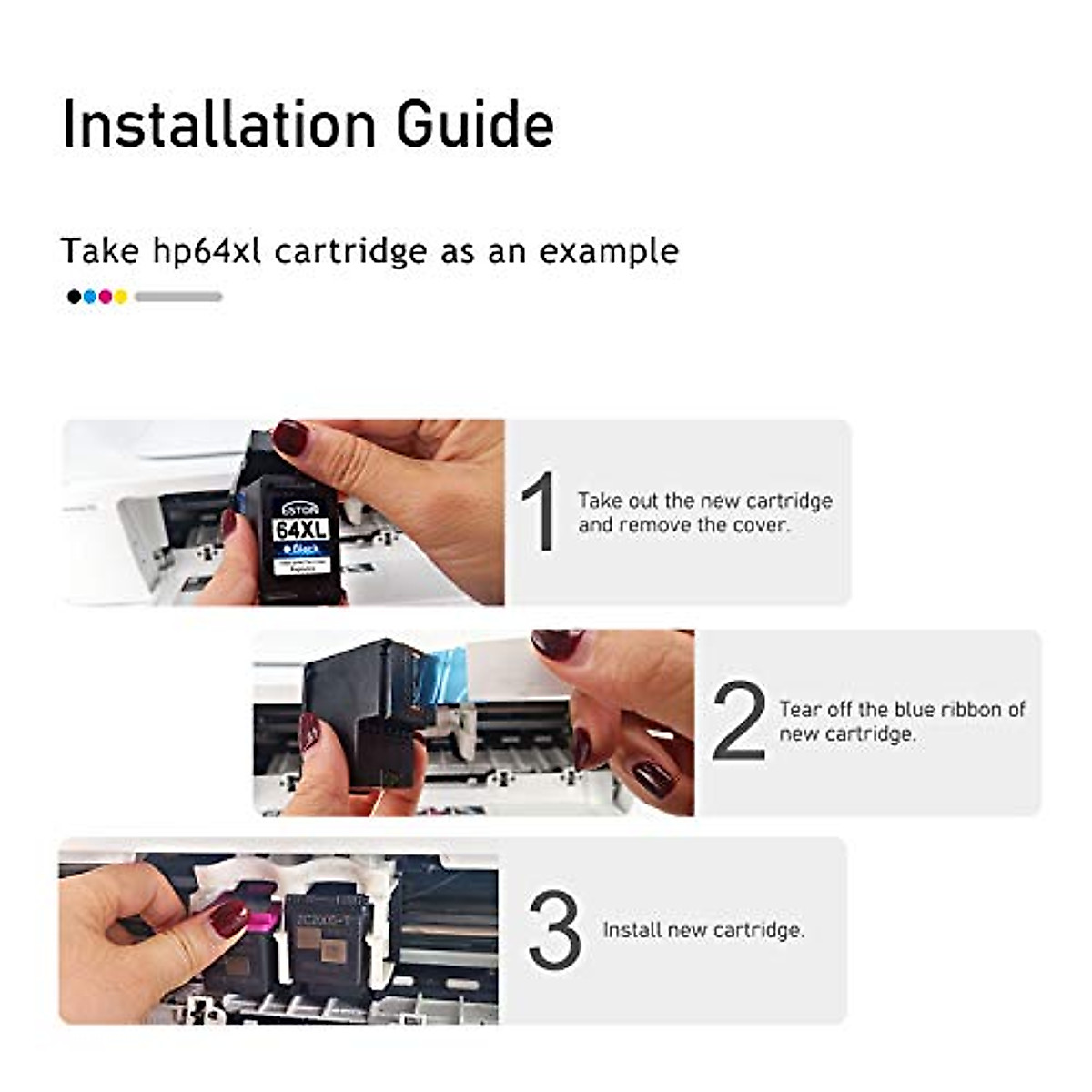 ESTON Remanufactured Replacement for HP 64XL 64XL Black Ink Cartridges N9J92AN High Yield Use for HP Envy Photo 6252 6255 7155 7855