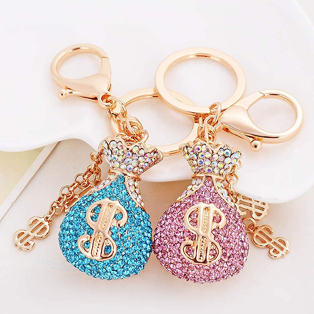 YQIMYIM Dollar Symbol Shape Keychain Keyring Sparkling Crystal Rhinestones Key Chain Creative Gifts Accessories (Pink)