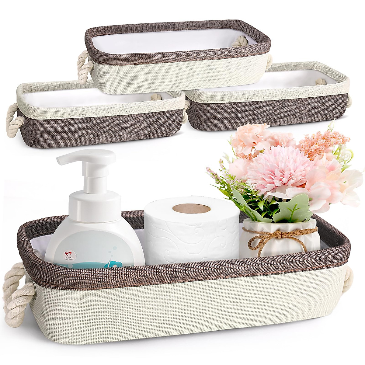 Toilet Paper Storage, 4 Pack Toilet Paper Basket for Bathroom Storage, Small Bathroom Toilet Paper Holder Stand, Toilet Paper Basket for Back of Toilet, Bathroom Countertop Storage 13" L X 6" W