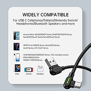 Type C USB 90 Degree Right Angle Elbow Design Game LED Strong Nylon Braided Sync Charge USB Data 6FT Cable Compatible Samsung Galaxy S20 S10 S9 S8 Plus Note 10 Google Pixel and More (3 Pack,6FT)