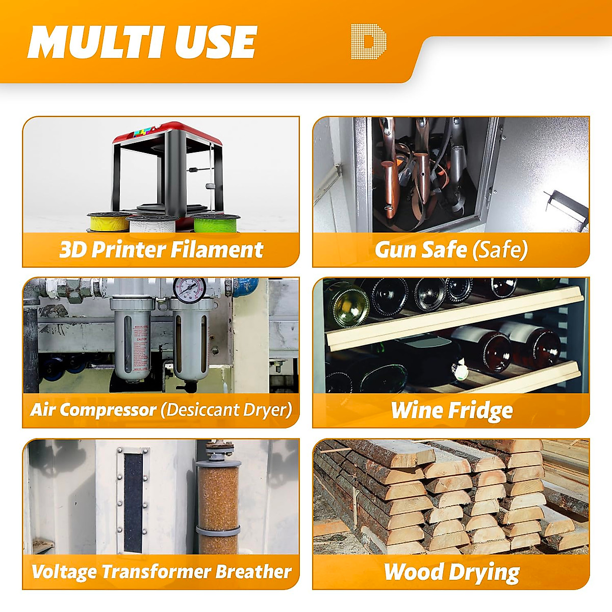 Dry & Dry" [1 Quart Premium Orange Indicating Silica Gel Desiccant Beads(Industry Standard 3-5 mm) - Rechargeable Silica Gel Beads(2 LBS)