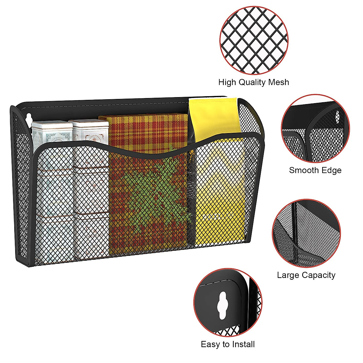 BOHDK Wall File Organizer, Mesh Hanging File Organizer, Home Office Organization and Storage, 6 Single Pockets Document Magazine Rack