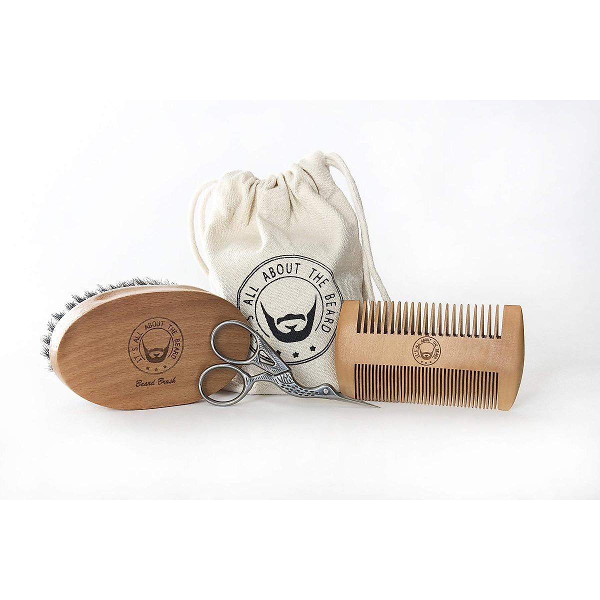 Best Premium Professional Beard & Brush Travel Gift Set Superior 100% Boar Bristle Brush Including Grooming Comb & Bonus Scissors Great For Trimming Beards Mustache or Goatee- It's All About The Beard