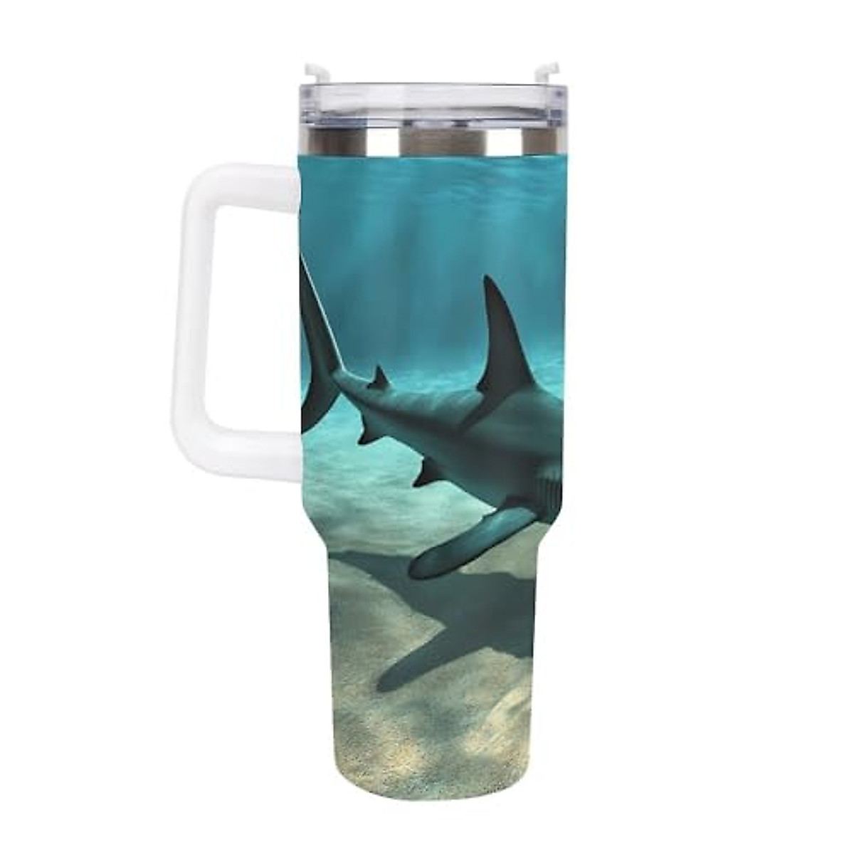 Hammerhead Shark Tumbler with Handle Travel Mug Water Bottle Tea Coffee Cup White-style