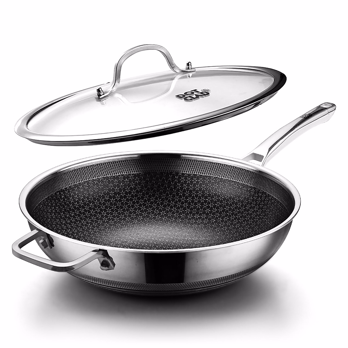 DOTCLAD Wok pan,Hybrid 12 inch Wok with Lid, PFOA Free Cookware,non stick Stainless Steel Woks & Stir-fry pans Nonstick, Dishwasher and Oven Safe, Works on Induction