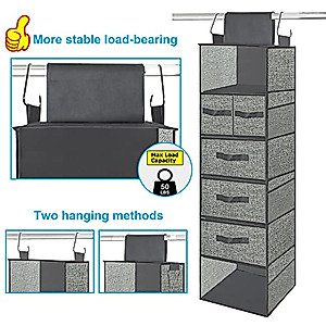 homyfort Hanging Closet Organizer with Drawers - 6 Shelves Organization and Storage, 5 Clothes Drawer and 6 Nylon Pockets for Socks, Underwear, Hat, Jeans, Towel, Bedroom, Dorm College Room(Grey)