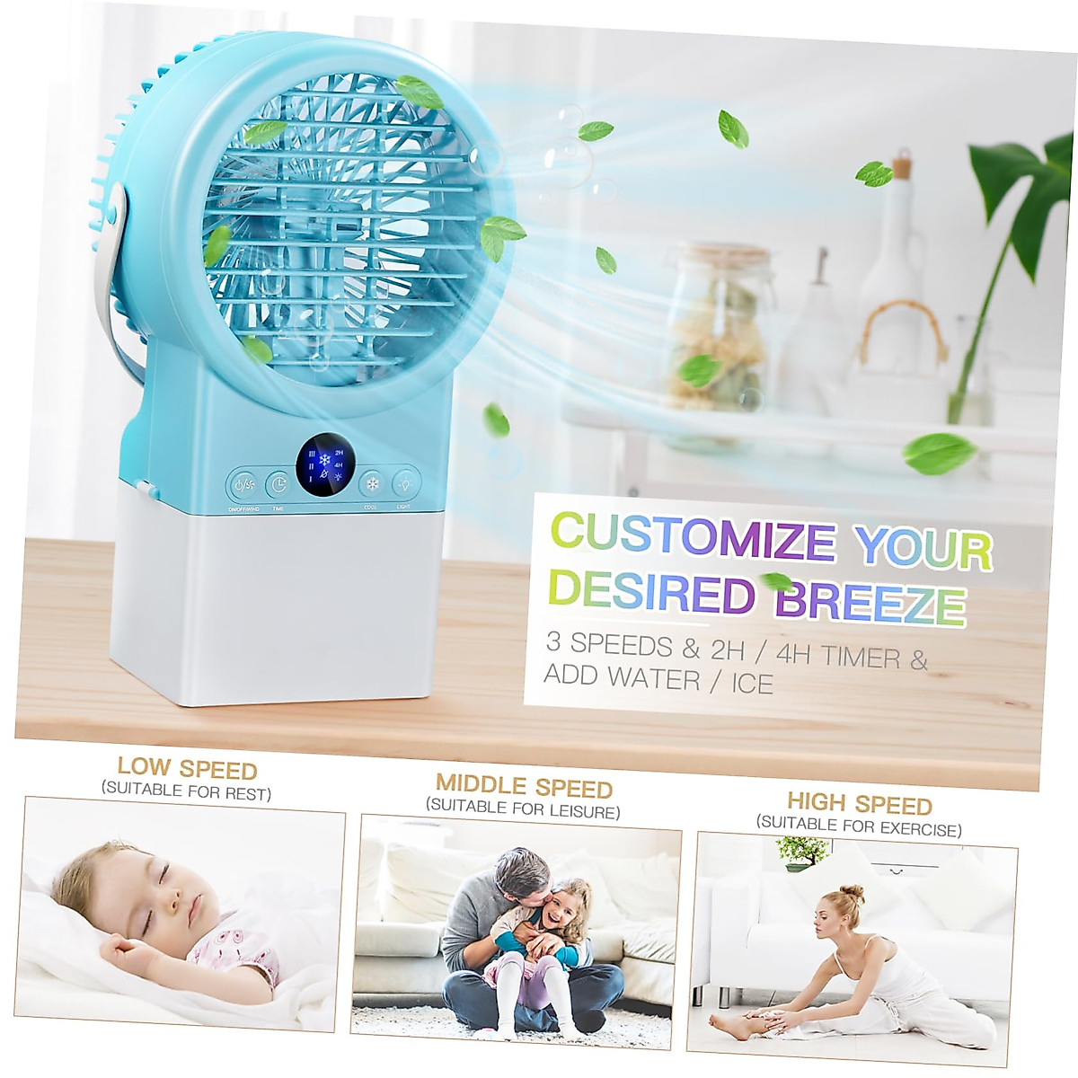 IMIKEYA Portable Air Conditioner, Personal Mini Air Conditioner with Timing, Evaporative Air Cooler, 7 Colors Light, 3 Speeds Quiet Portable AC, Desk Air Conditioner Fan for Personal Home Office