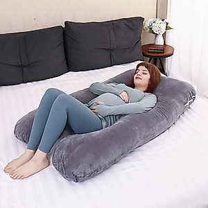 MOON PINE Pregnancy Pillow Cover, U Shaped Body Pillow Cover Only, Velvet Replacement Pillow Case, Fit for 55"x 31" Maternity Pillow (Dark Grey)