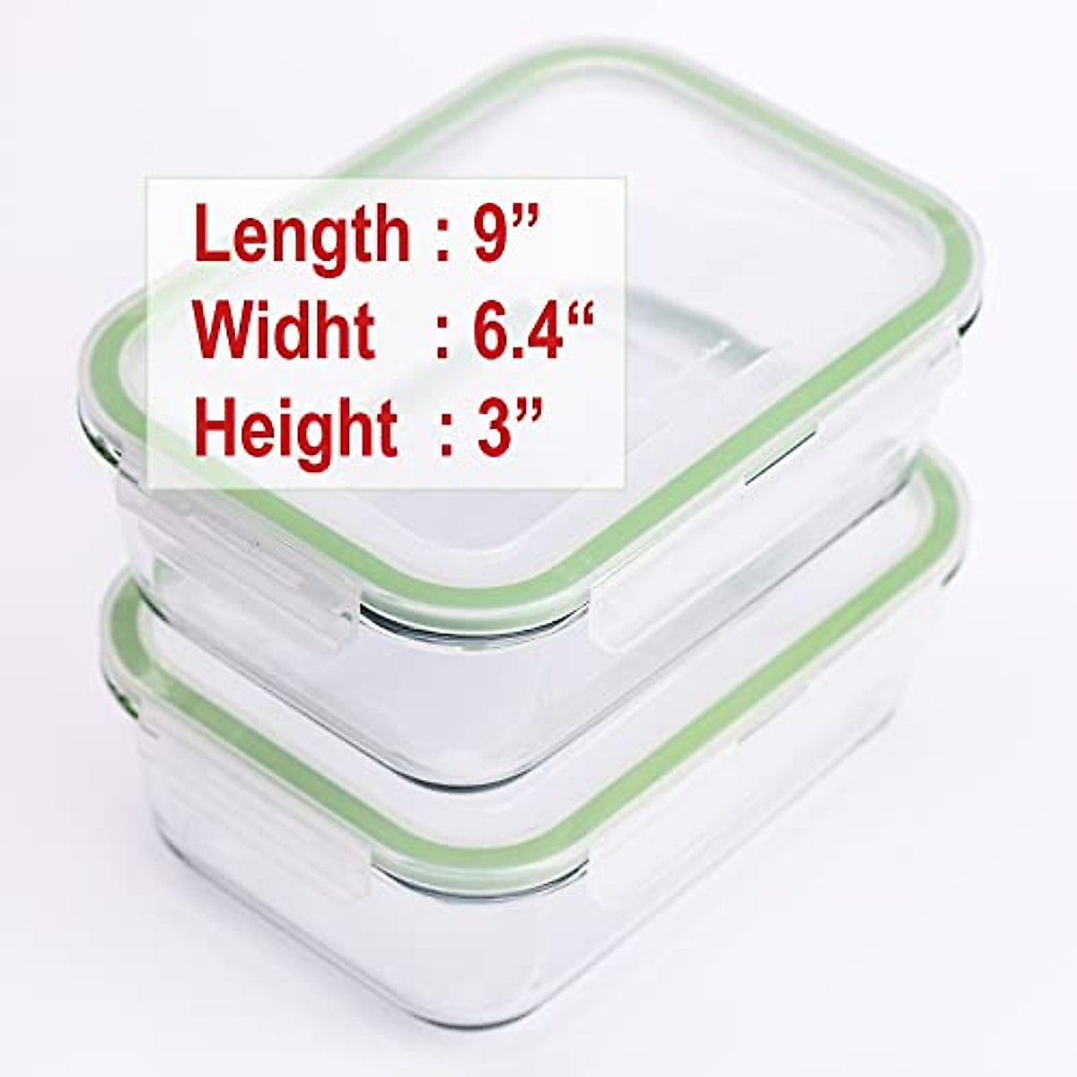 63 Oz 2 Pcs Large Glass Food Storage Containers 8 Cups Family Size Set Baking Containers with Locking Lids Storing food, BPA Free Leak Proof Microwave Oven Safe (2, 63 OZ)