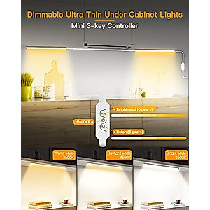 Daymeet Under Cabinet Lighting, 12 Inch Ultra Thin Dimmable Under Cabinet Lights Plug in, Multi-Color Super Bright LED Under Counter Lights Indoor Night Lights Bar for Kitchen, Shelf, Closet (2 Pack)