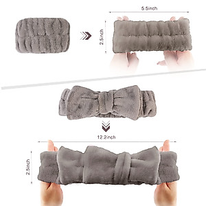 UNIMEIX 3 Pack Spa Headband and Wrist Washband Face Wash Set,Reusable Soft Makeup Headband Fleece Skincare Headbands for Washing Face Shower (Gray)