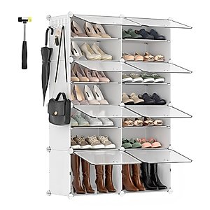 SONGMICS Shoe Rack, 8 Cubes Shoe Organizer with Doors, 32 Pair Plastic Shoe Storage Cabinet, for Bedroom, Entryway, Steel Frame, Plastic Panel, White ULPC034W01