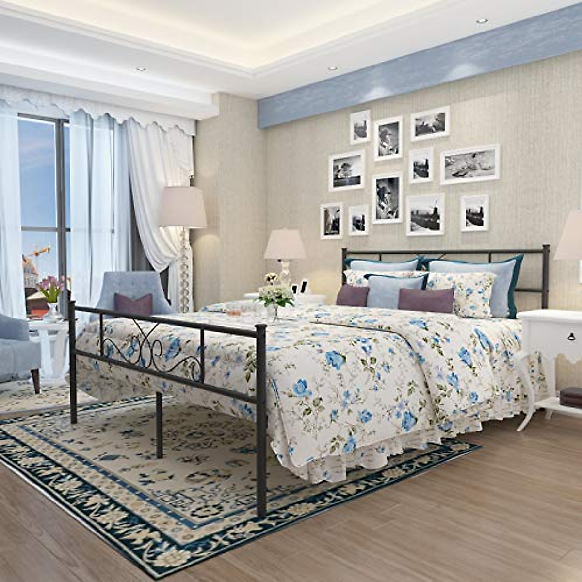 Weehom Full Size Bed Frame, Metal Platform Bed Mattress Foundation/Box Spring Replacement with Headboard Black