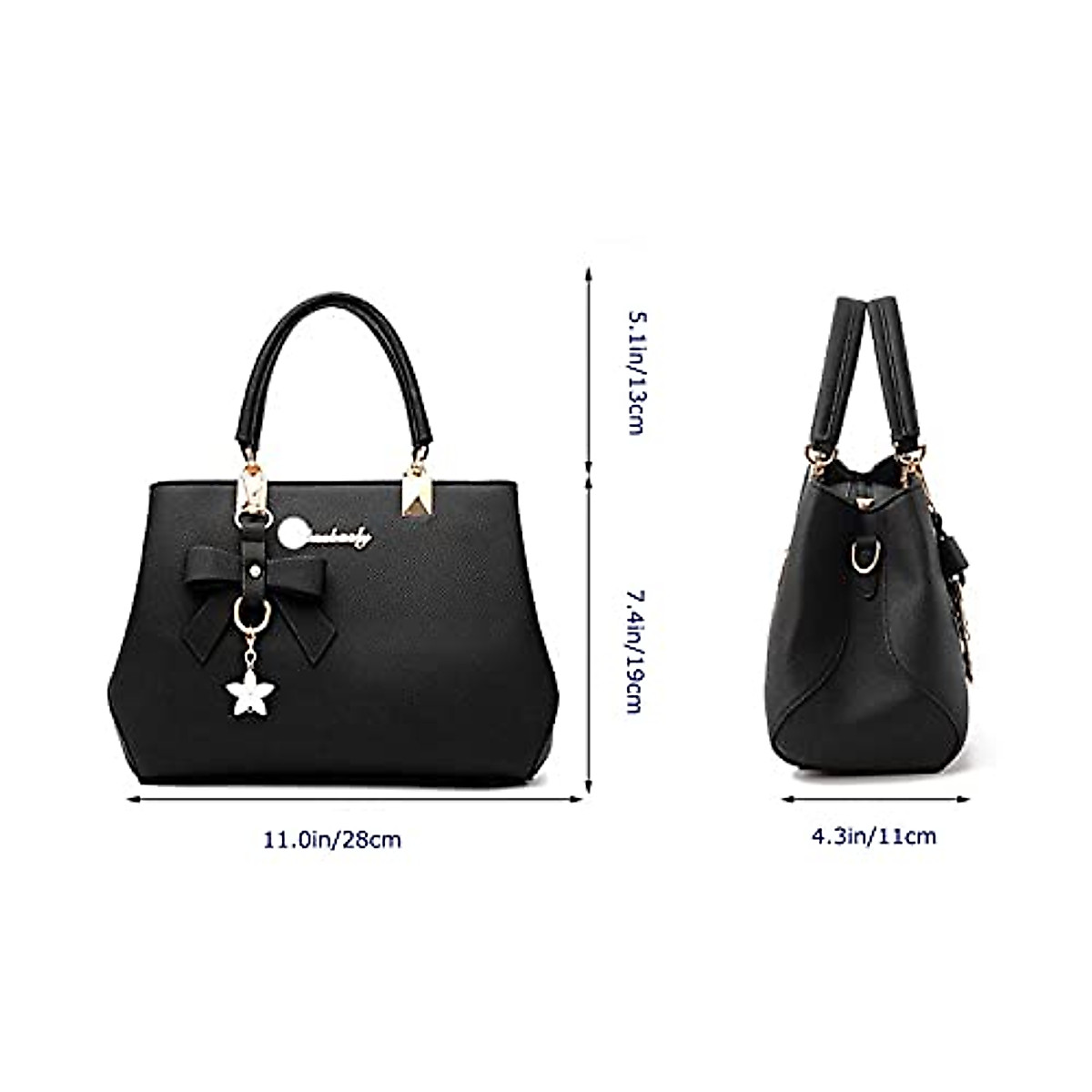 SMALL BLUE Women Soft Synthetic PU Leather Tote Hobo Shoulder Crossbody Bag with Bow Ornaments Clutches Satchels-Brown