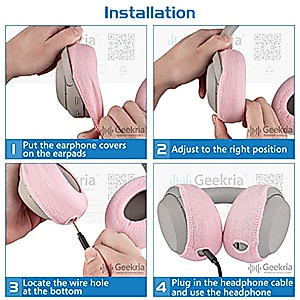 Geekria 2 Pairs Knit Headphones Ear Covers/Washable & Stretchable Sanitary Earcup Protectors for Over-Ear Headset Ear Pads, Sweat Cover for Warm & Comfort Fits 3.14"-4.33" Headsets (M/Pink)