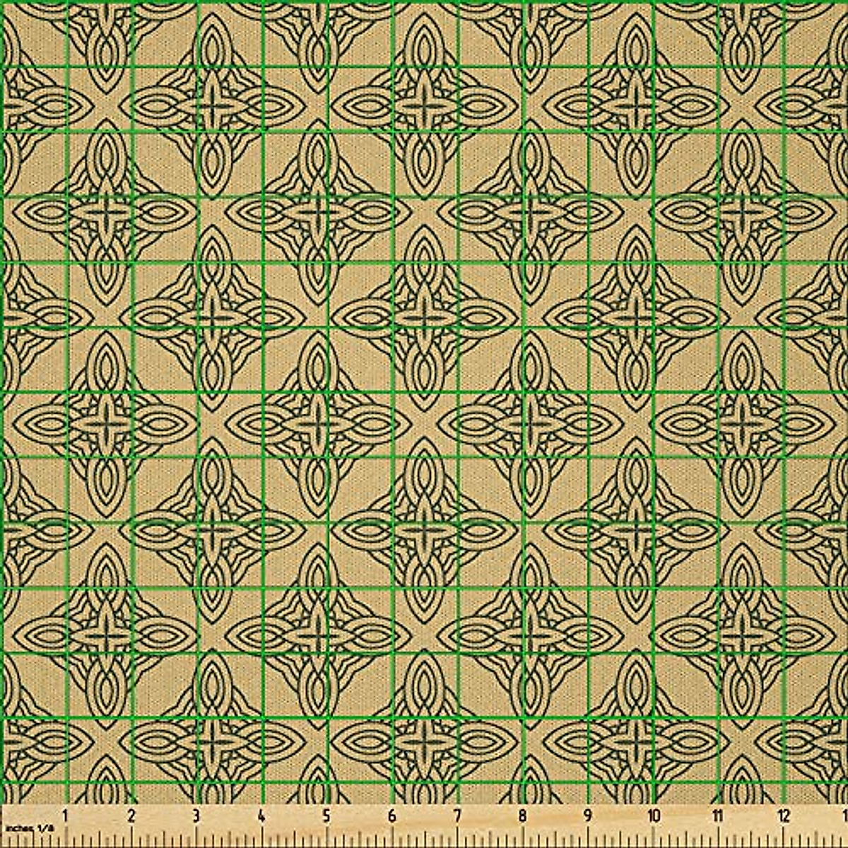Lunarable Knot Fabric by The Yard, Traditional Ornamental Continuous Rhombus Inspired Little Celtic Motifs Pattern, Microfiber Fabric for Arts and Crafts Textiles & Decor, 3 Yards, Pale Caramel Fawn