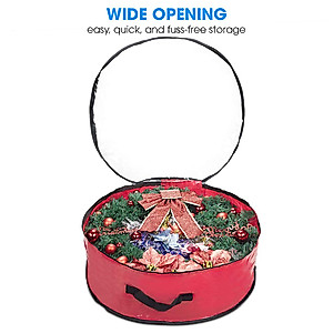 ProPik Christmas Wreath Storage Bag 36" - Garland Holiday Container with Clear Window - Tear Resistant Fabric - 36" X 36" X 8" (Red)