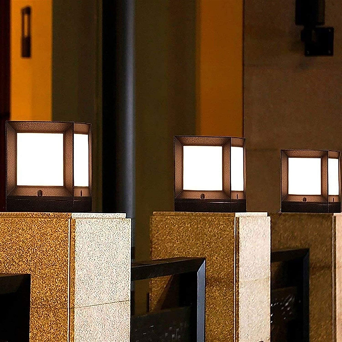 CIRCIR Outdoor Post Light Exterior Pillar Light Premium LED Square Post Cap Light – Outdoor Light for Fence Deck Or Patio -Warm White Lighting-Aluminum - Black-Size : H260MM